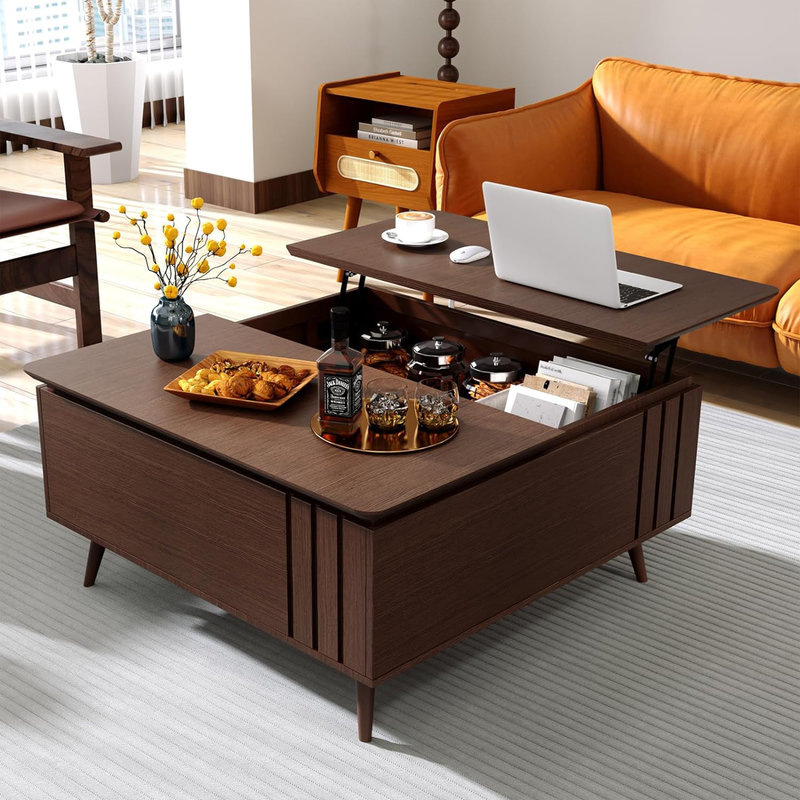 Maytown Mid Century Modern Lift Top Square Coffee Table with Storage George Oliver